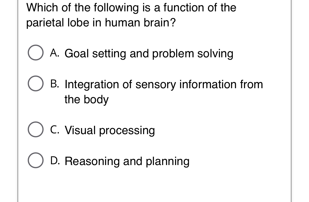 Solved Which of the following is a function of the parietal | Chegg.com