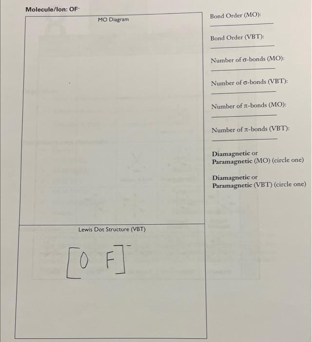 Solved Molecule/lon: OF- MO Diagram Bond Order (MO): Bond | Chegg.com