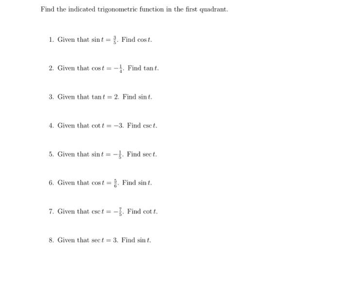 Solved Find the indicated trigonometric function in the | Chegg.com