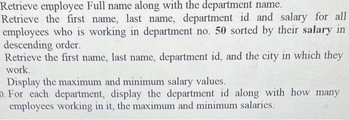 database , in ORCAL LIVE SQL, using HR schema tables | Chegg.com