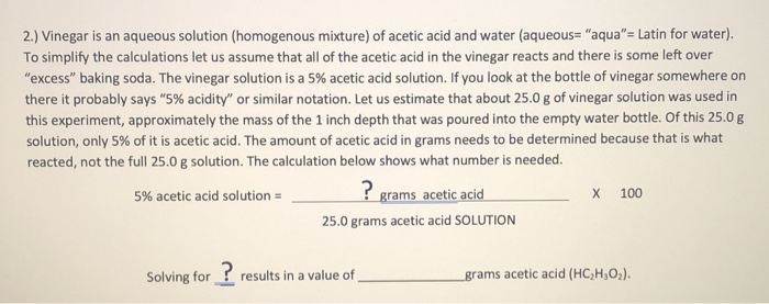 Solved 2.) Vinegar is an aqueous solution (homogenous | Chegg.com