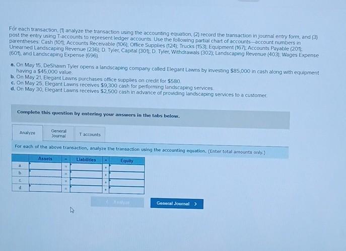 Solved For each transaction (1) analyze the transaction | Chegg.com