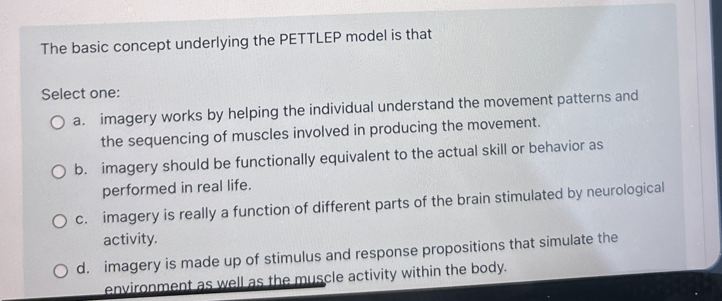 Solved The basic concept underlying the PETTLEP model is | Chegg.com