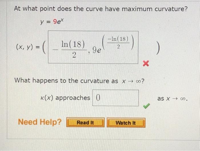 Solved At what point does the curve have maximum curvature? | Chegg.com
