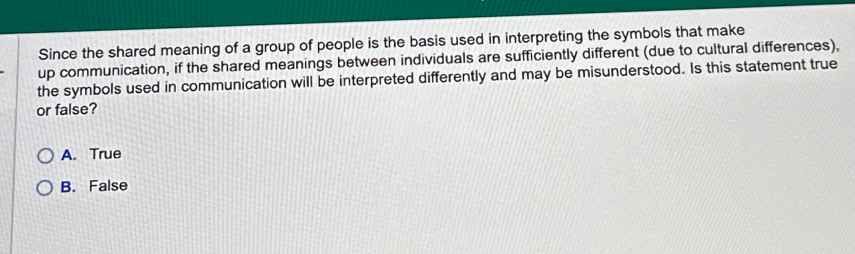 Solved Since the shared meaning of a group of people is the | Chegg.com