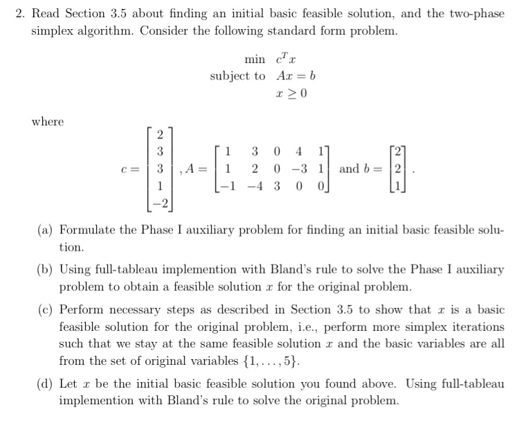 Solved Read Section 3.5 ﻿about finding an initial basic | Chegg.com