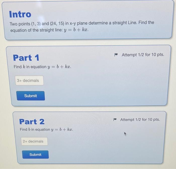 Solved Two points (1,3) and (24,15) in x−y plane determine a | Chegg.com