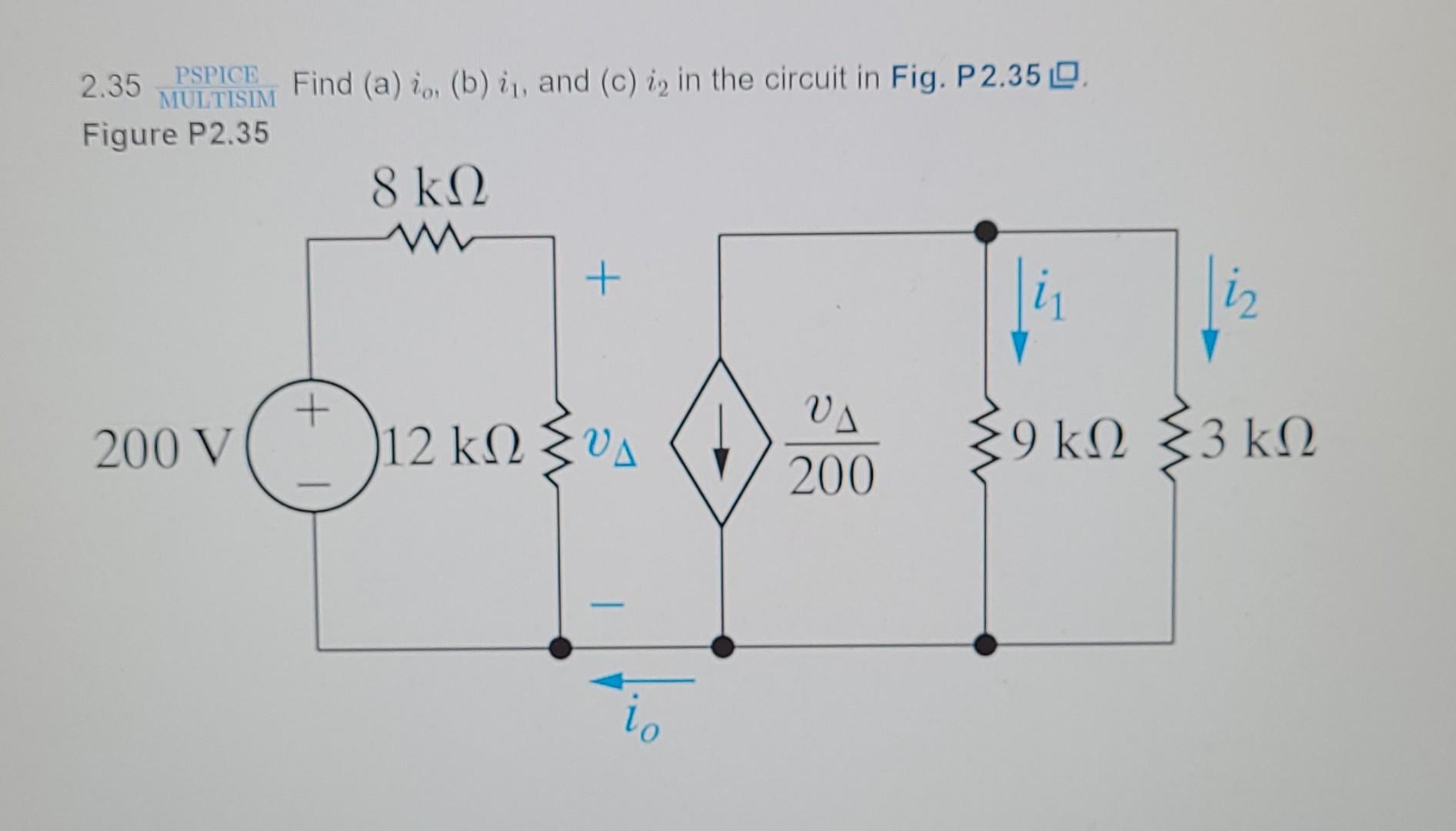 Solved 2.35 PSPICE Find (a) (b), and (c) in in the circuit | Chegg.com