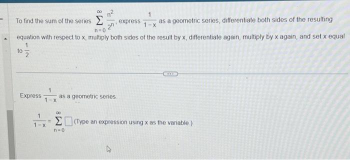Solved To find the sum of the series 27' n=0 equation with | Chegg.com