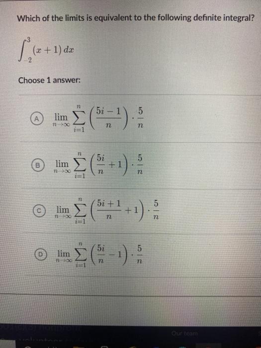 Solved Which of the limits is equivalent to the following | Chegg.com