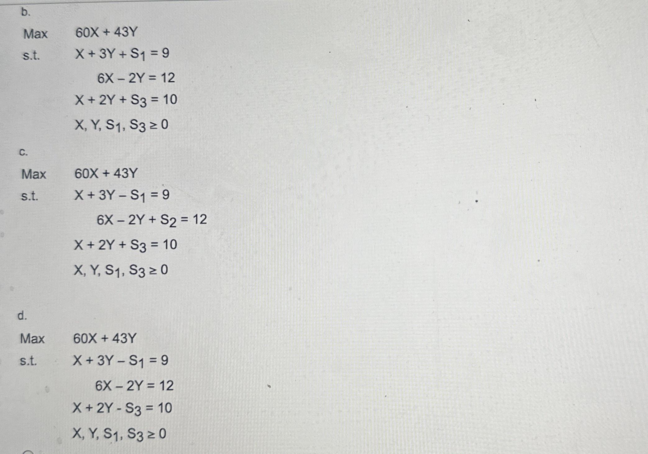 Solved Consider the following linear program: ﻿Max 60x+43Y | Chegg.com