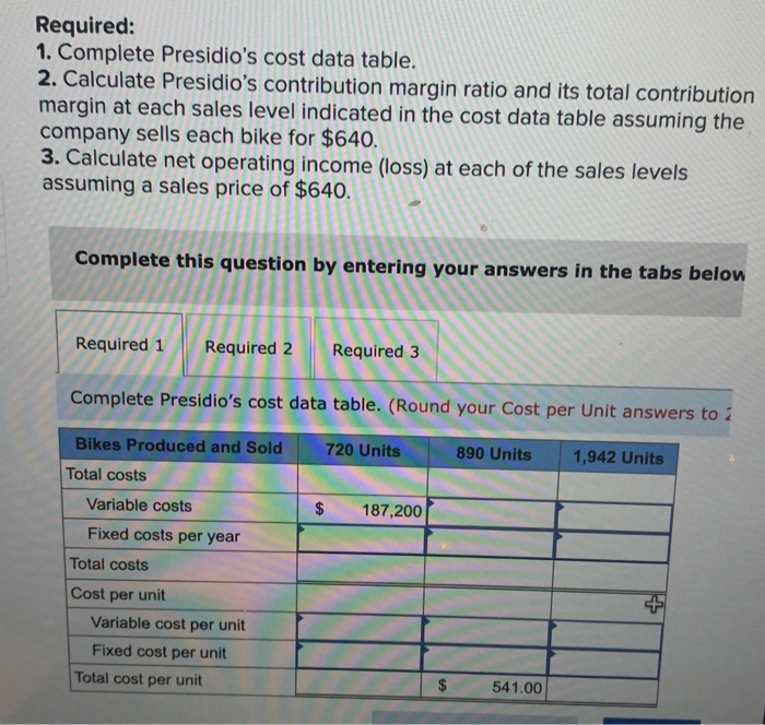 Solved Required: 1. Complete Presidio's cost data table. 2. | Chegg.com