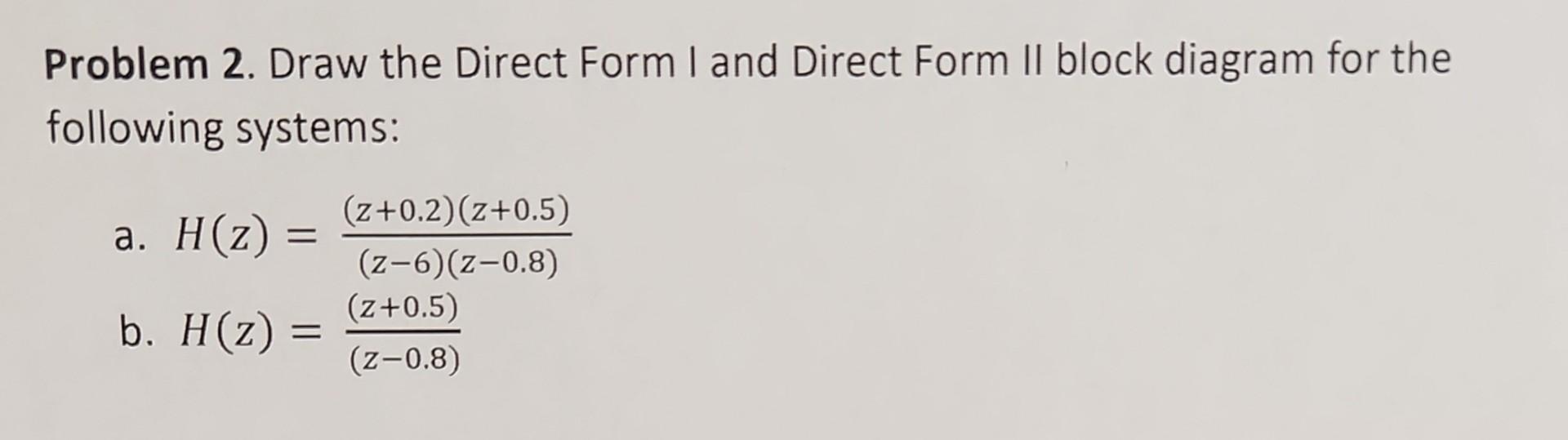 Solved Problem 2. Draw the Direct Form I and Direct Form II | Chegg.com Solved Problem 2. Draw the Direct Form I and Direct Form II | Chegg.com