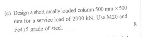 Solved (c) ﻿Design a short axially loaded column | Chegg.com
