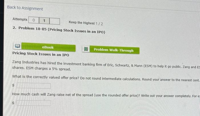 Solved 2. Problem 18-05 (Pricing Stock Issues in an IPO) | Chegg.com