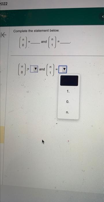 Solved Complete the statement below. (n0)= and (n1)= (n0)= | Chegg.com