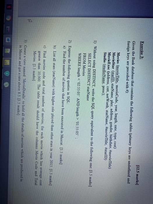 Solved Exercise 1: [5 marks] Given the following relational | Chegg.com