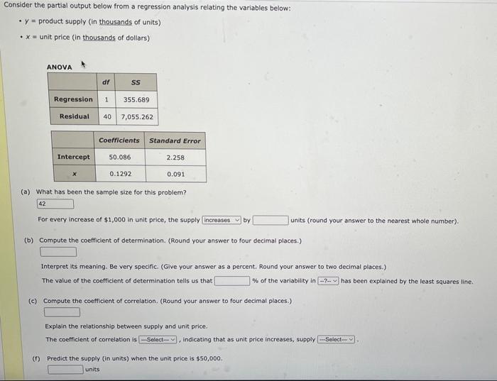 Solved Consider the partial output below from a regression | Chegg.com Solved Consider the partial output below from a regression | Chegg.com