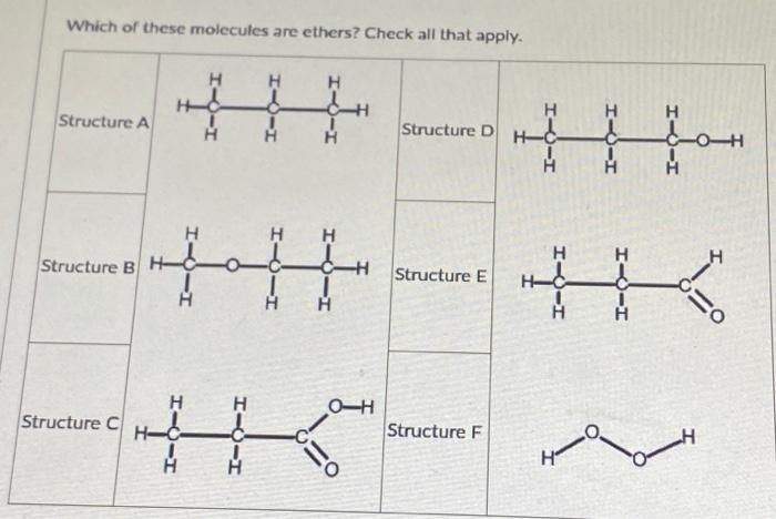 Solved Which of these molecules are ethers? Check all that | Chegg.com