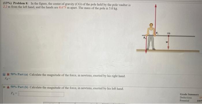 Solved (13%) Problem 8: In the figure, the center of gravity | Chegg.com