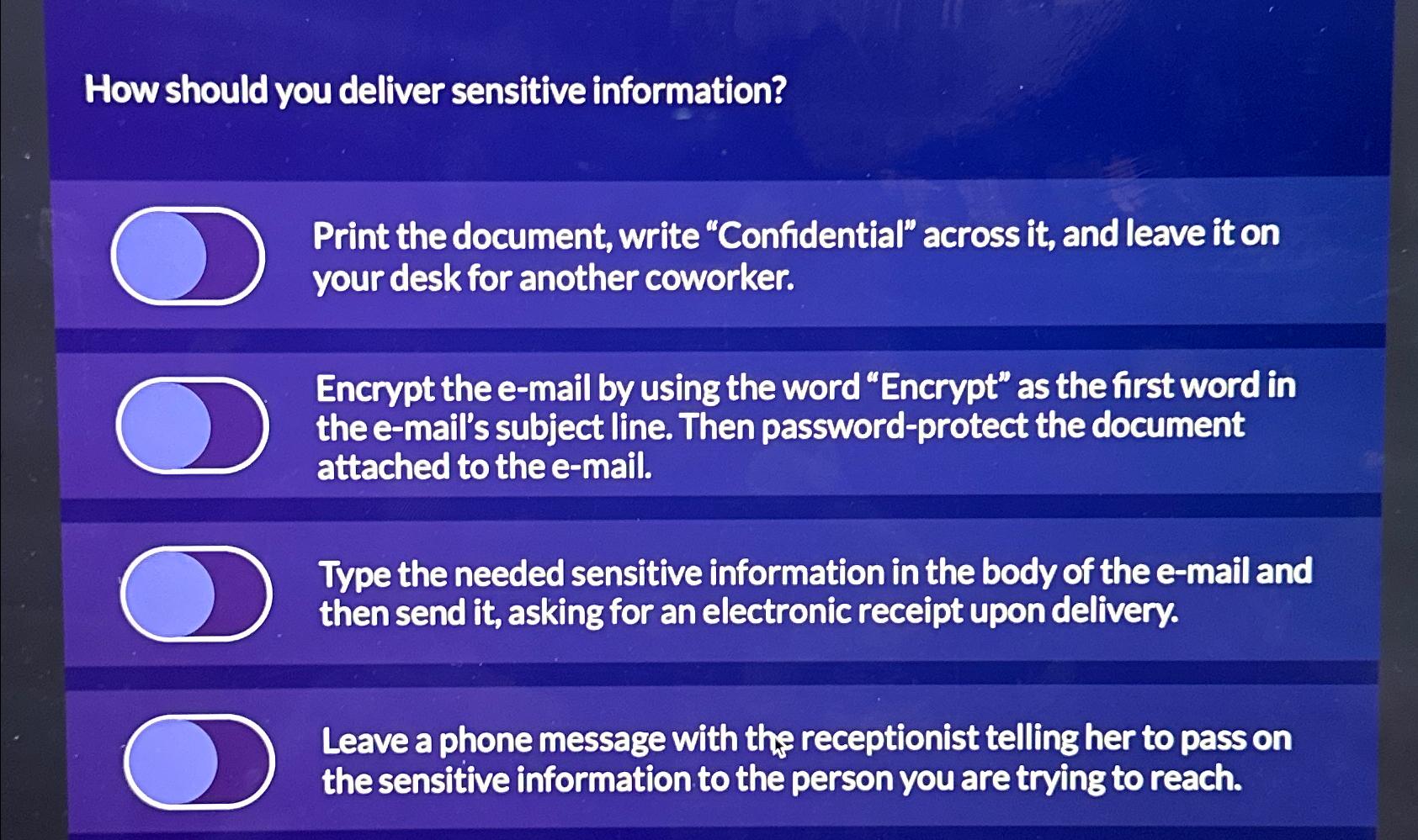 Solved How should you deliver sensitive information?Print | Chegg.com