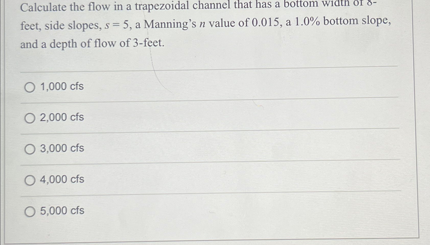 Solved Calculate the flow in a trapezoidal channel that has | Chegg.com