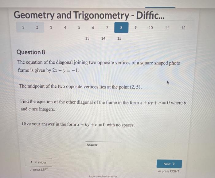 Solved Geometry and Trigonometry - Diffic... 1 2 3 4 5 6 7 8 | Chegg.com