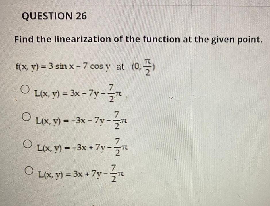 Solved QUESTION 26Find the linearization of the function at | Chegg.com