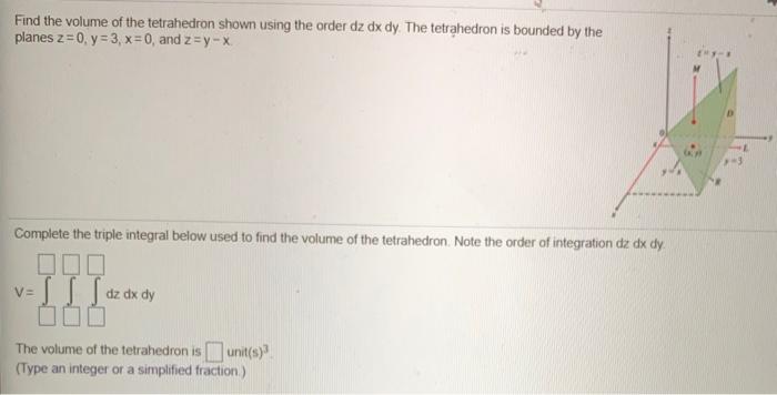 Solved Find the volume of the tetrahedron shown using the | Chegg.com