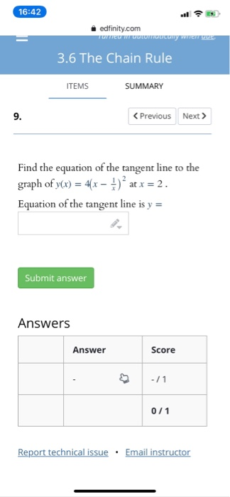 Solved 16:42 edfinity.com UITTE TO T ES 3.6 The Chain Rule | Chegg.com