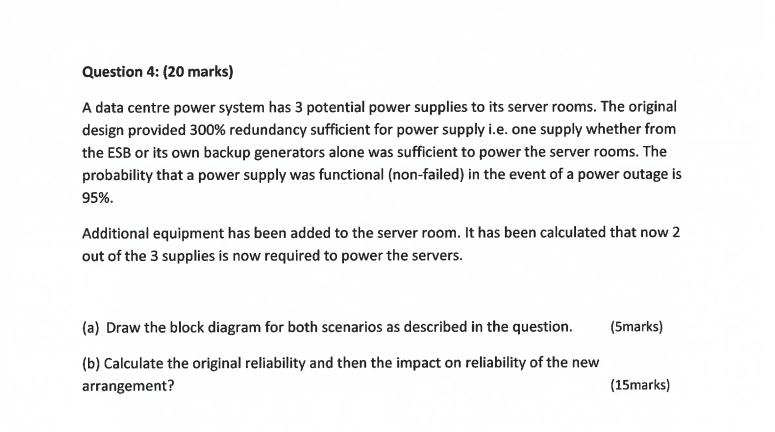 Solved Question 4: (20 ﻿marks)A data centre power system has | Chegg.com