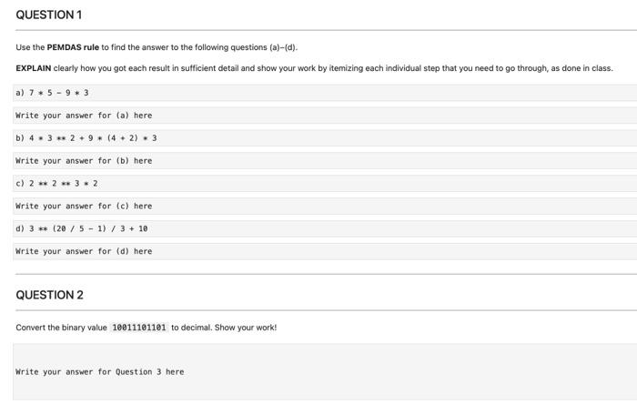 Solved QUESTION 1 Use the PEMDAS rule to find the answer to | Chegg.com