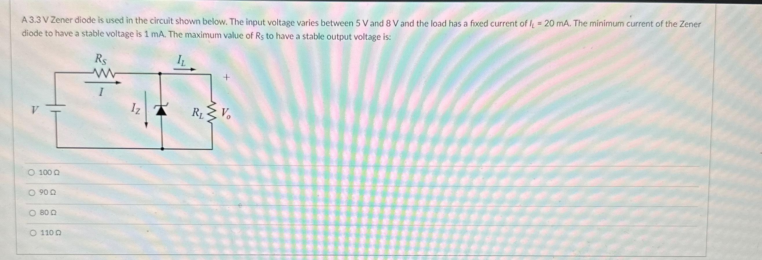 Solved A 3.3 ﻿V Zener diode is used in the circuit shown | Chegg.com