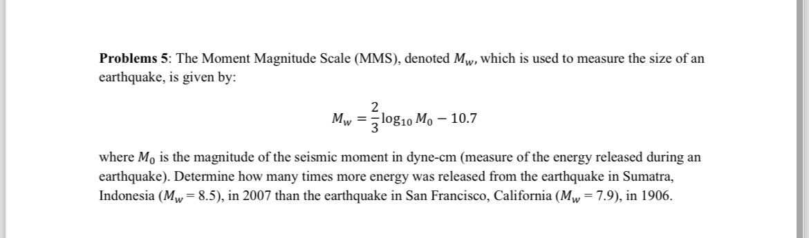 Problems 5: The Moment Magnitude Scale (MMS), | Chegg.com