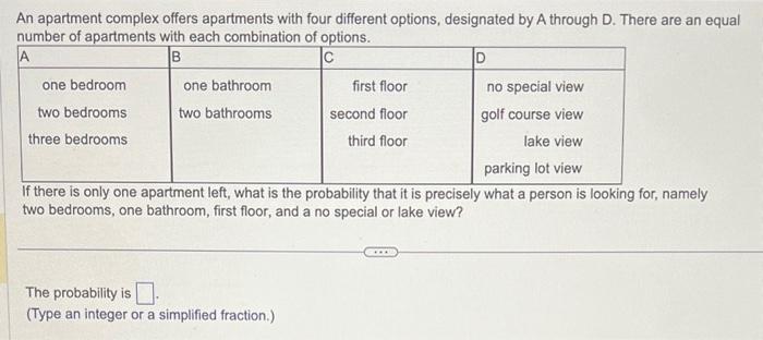 Solved An apartment complex offers apartments with four | Chegg.com