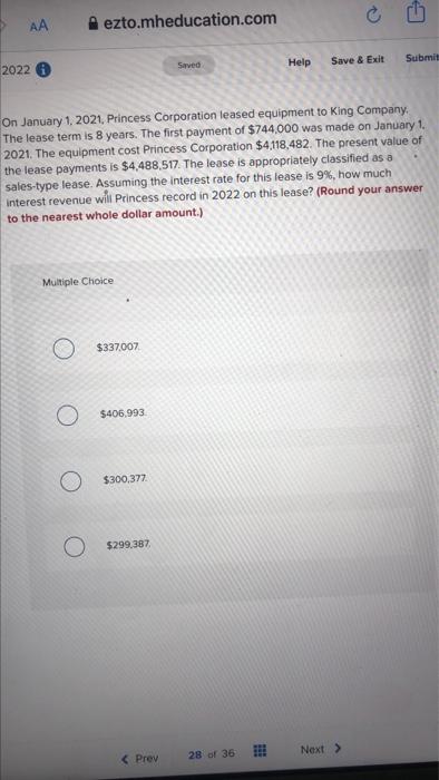 Solved AA ezto.mheducation.com 2022 Saved Help Save & Exit | Chegg.com