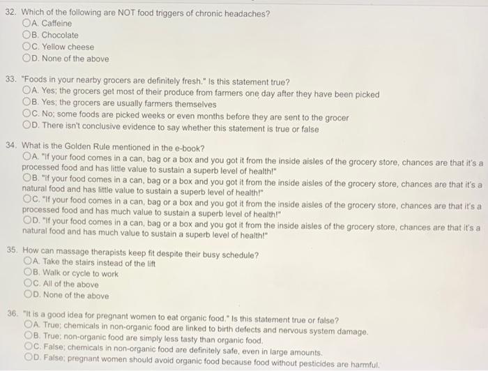 Solved 32. Which of the following are NOT food triggers of | Chegg.com