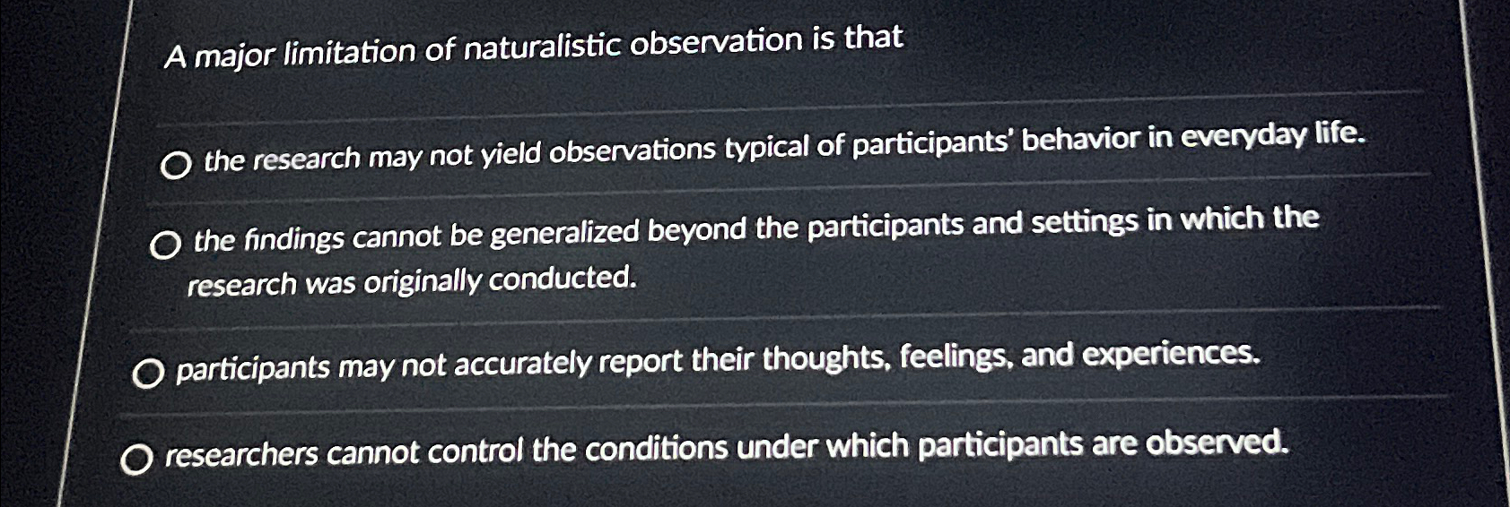 Solved A major limitation of naturalistic observation is | Chegg.com