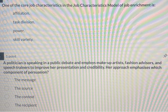 Solved One of the core job characteristics in the Job | Chegg.com