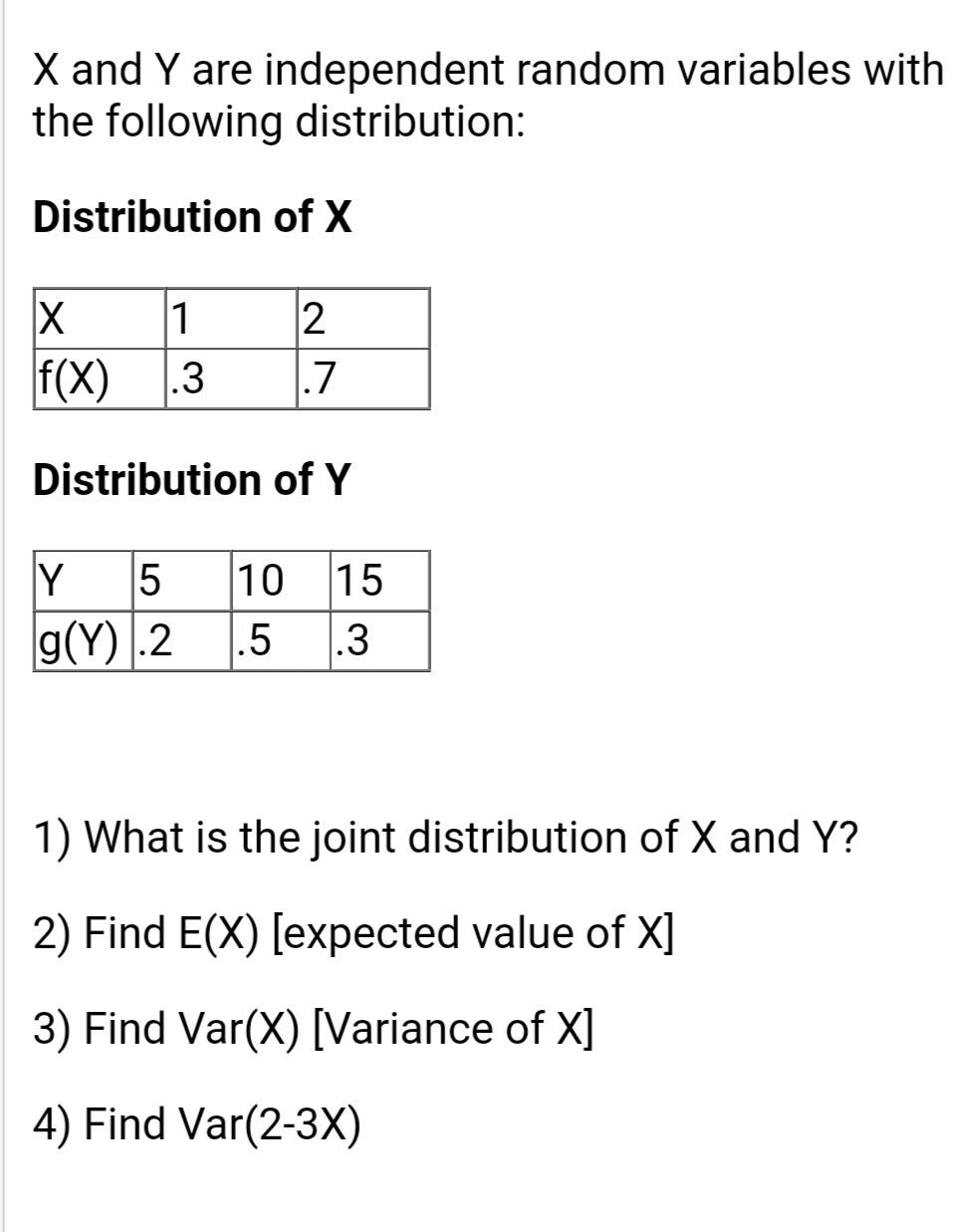 Solved X and Y are independent random variables with the | Chegg.com