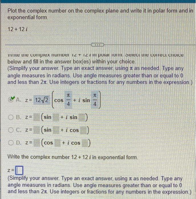Solved Plot the complex number on the complex plane and | Chegg.com