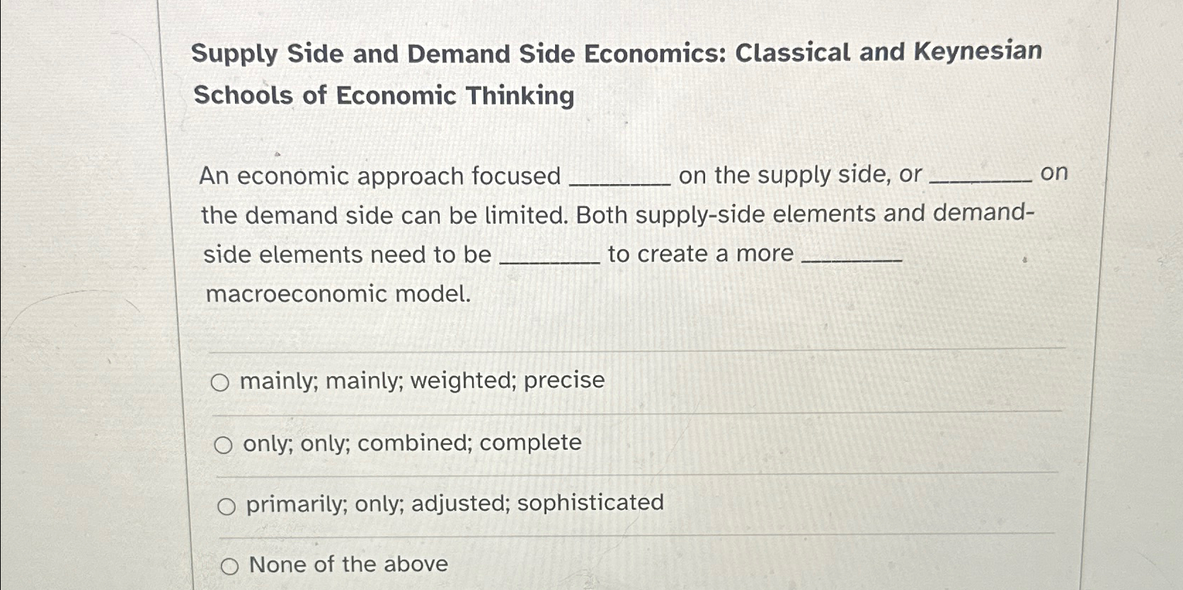 Solved Supply Side and Demand Side Economics: Classical and | Chegg.com