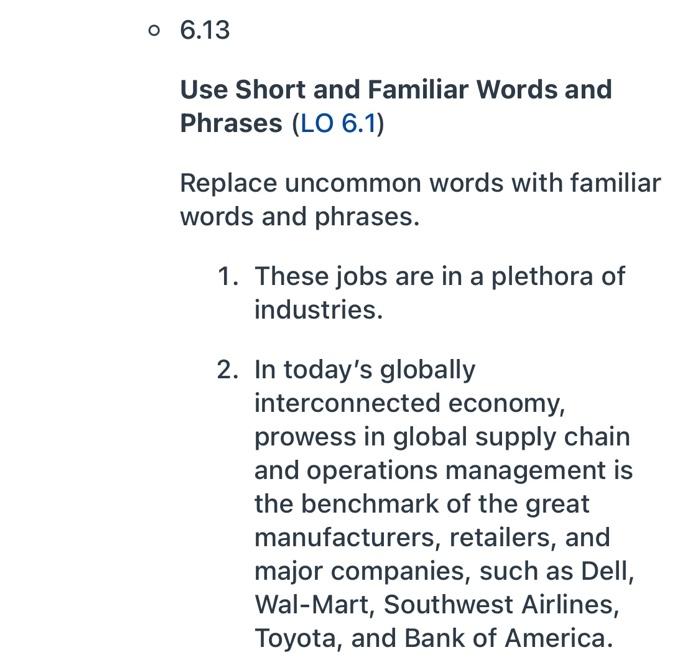 Solved 06.13 Use Short and Familiar Words and Phrases (LO | Chegg.com