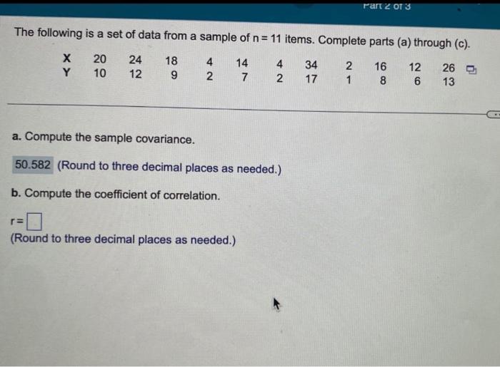 Solved The following is a set of data from a sample of n = | Chegg.com