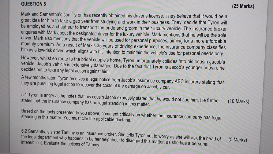 Solved QUESTION 5(25 ﻿Marks)Mark and Samantha's son Tyron | Chegg.com