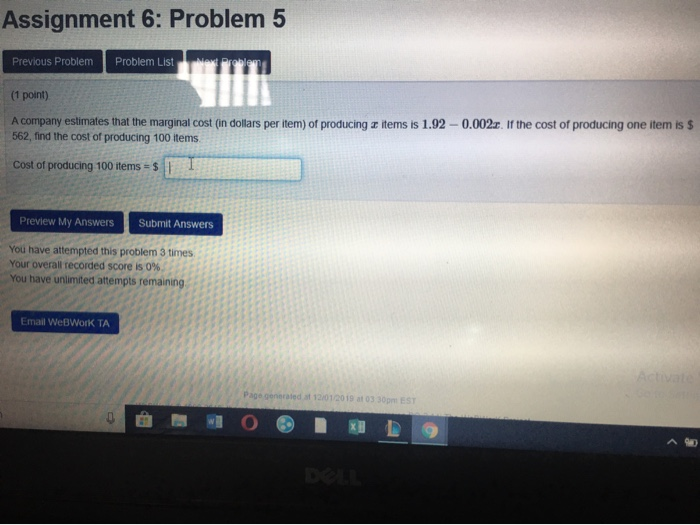 Solved Assignment 6 Problem 5 Previous Problem Problem List 2873