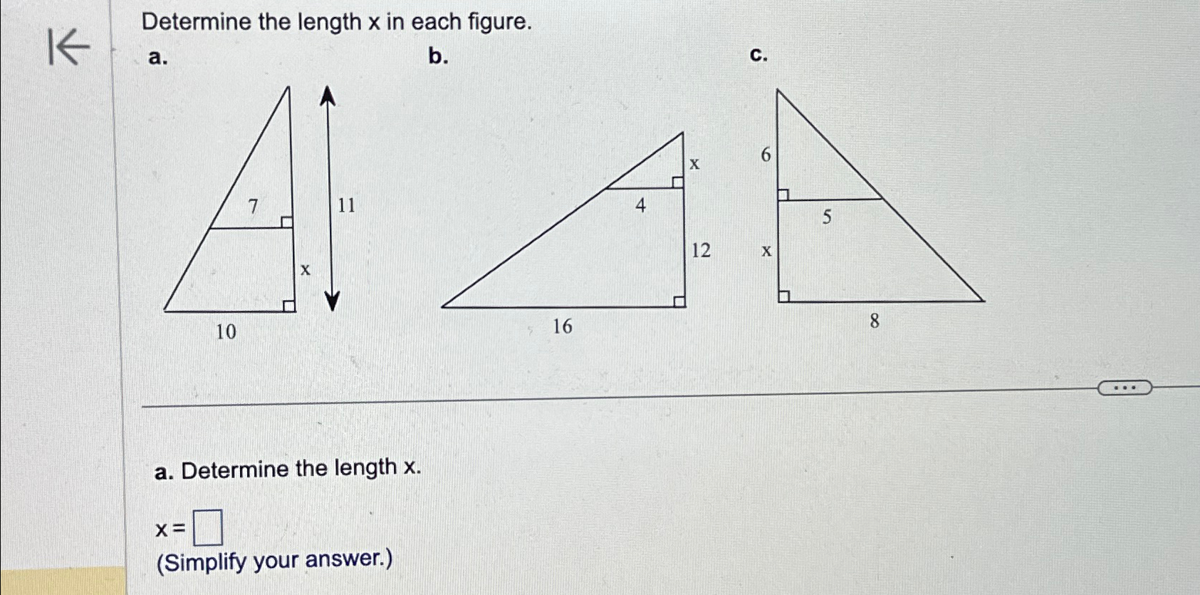 Solved Determine the length x ﻿in each figure.a.b.c.a. | Chegg.com