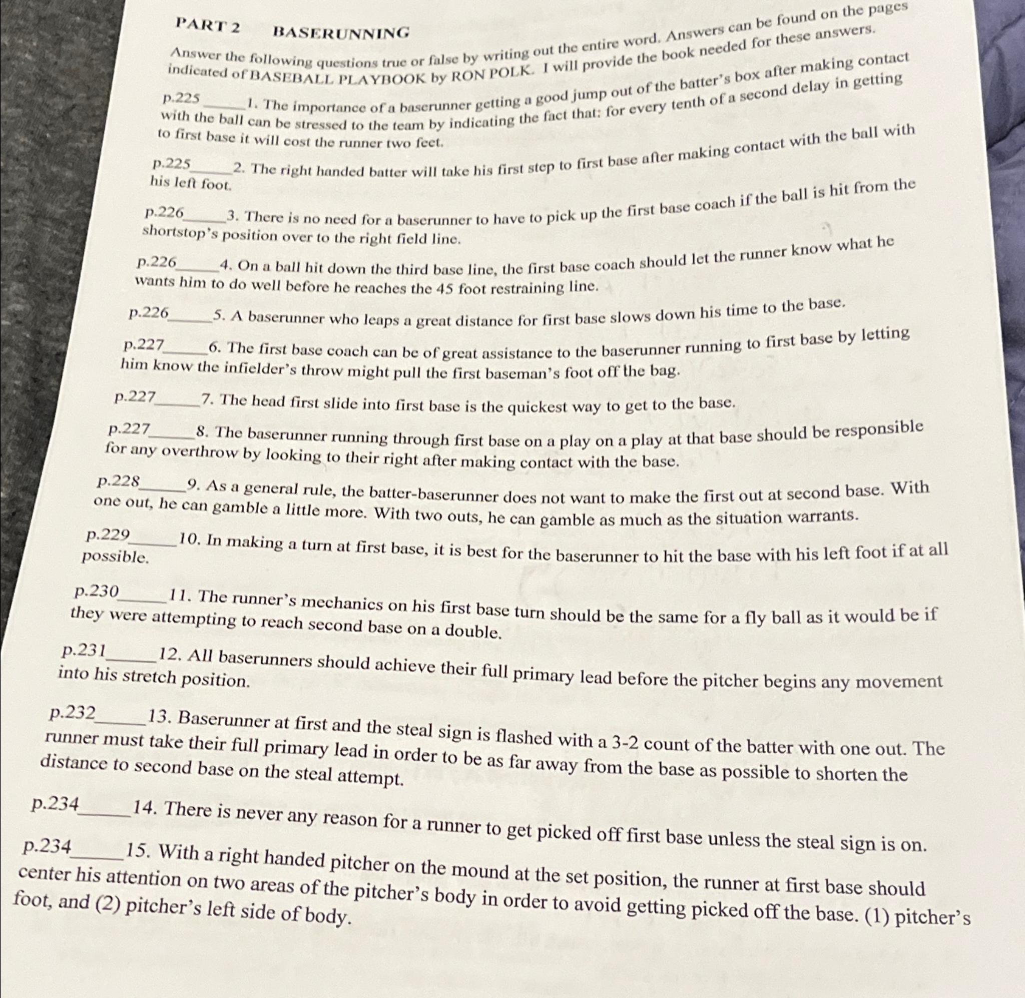 PART 2 ﻿BASERUNNINGAnswer the following questions | Chegg.com