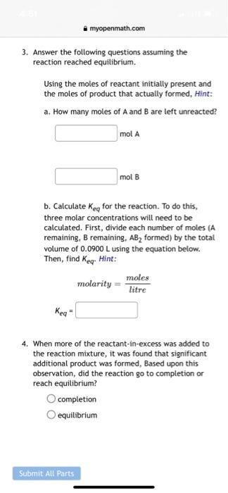 Solved b. Calculate Keq for the reaction. To do this, three | Chegg.com