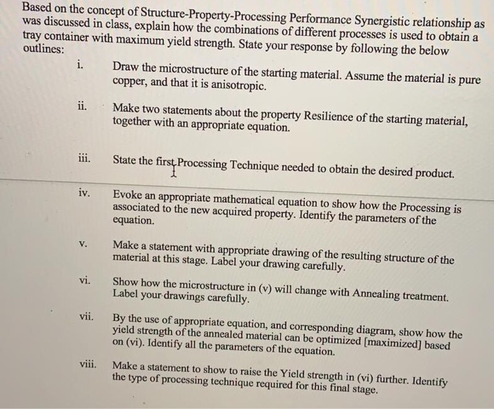 Based on the concept of Structure-Property-Processing | Chegg.com